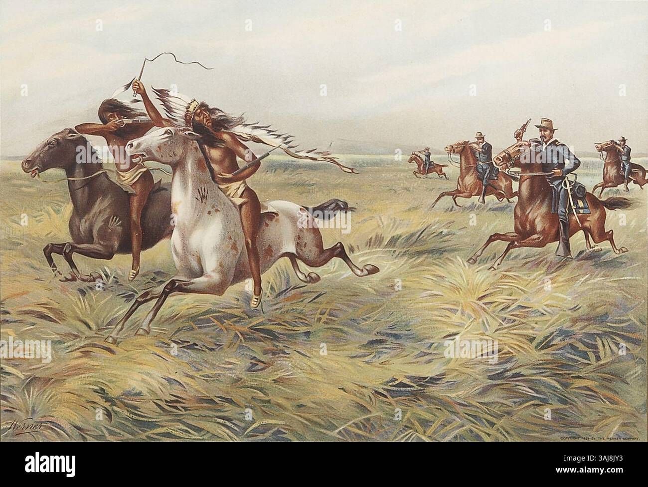 This lithograph, created in 1899, depicts U.S. Army cavalry troops ...