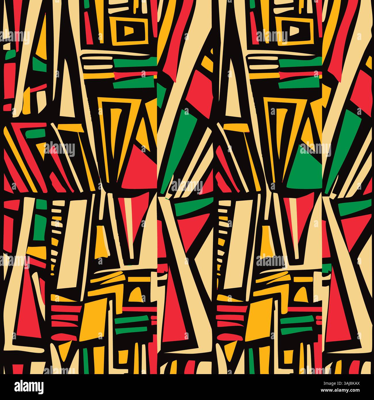 African ethnos seamless pattern in red, yellow, green colors with ...
