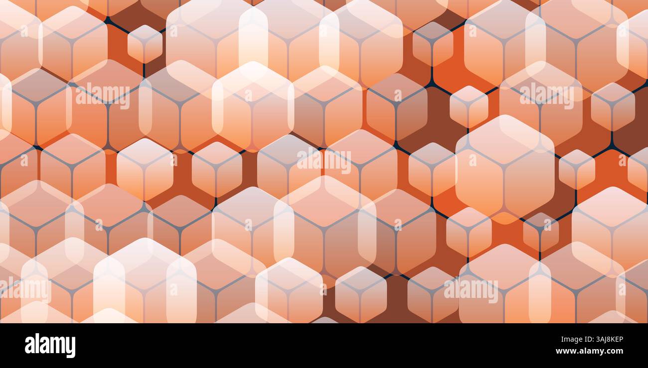 A geometric pattern of repeating cubes of various sizes on a hexagonal grid and with subtle ...