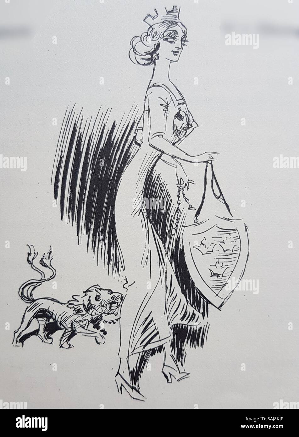 Cartoon of Gunnar Widholm as Moder Svea, drawn by Victor Bergdahl in ...