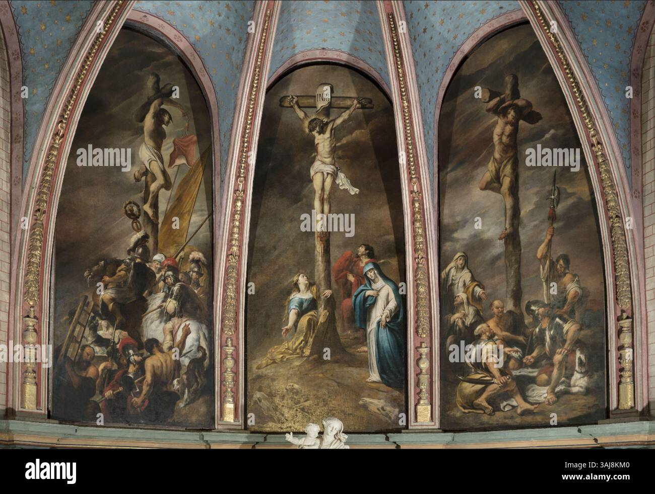 The 'Golgotha' triptych by Jan Cossiers, painted between 1655 and 1656, depicts the crucifixion ...