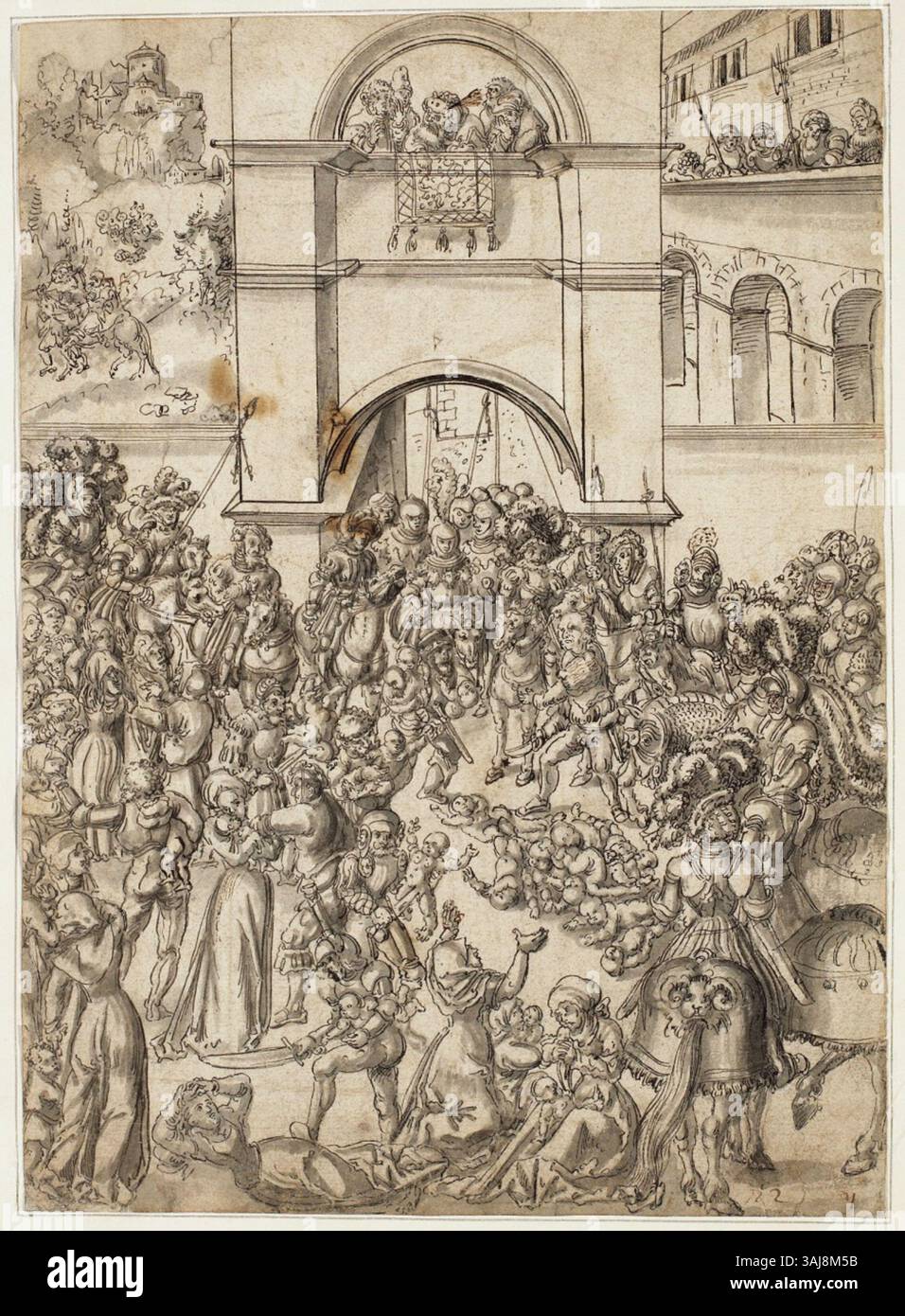 The Massacre of the Innocents, a drawing by the workshop of Lucas ...