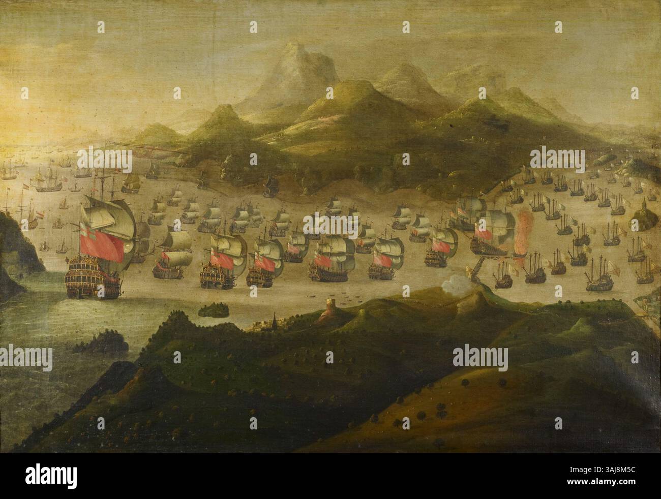 This 18th-century painting depicts the Battle of Vigo Bay, created ...