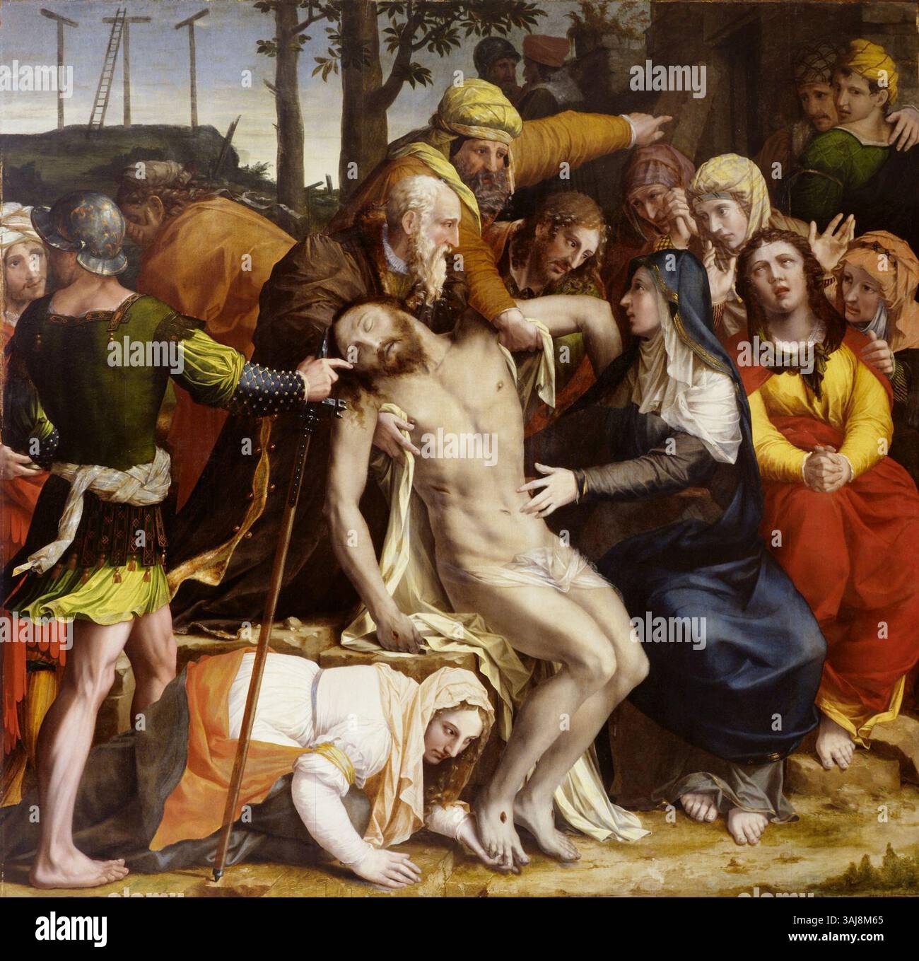 'The Descent from the Cross' by Charles Dorigny, painted in 1546, depicts the moment of Christ's ...