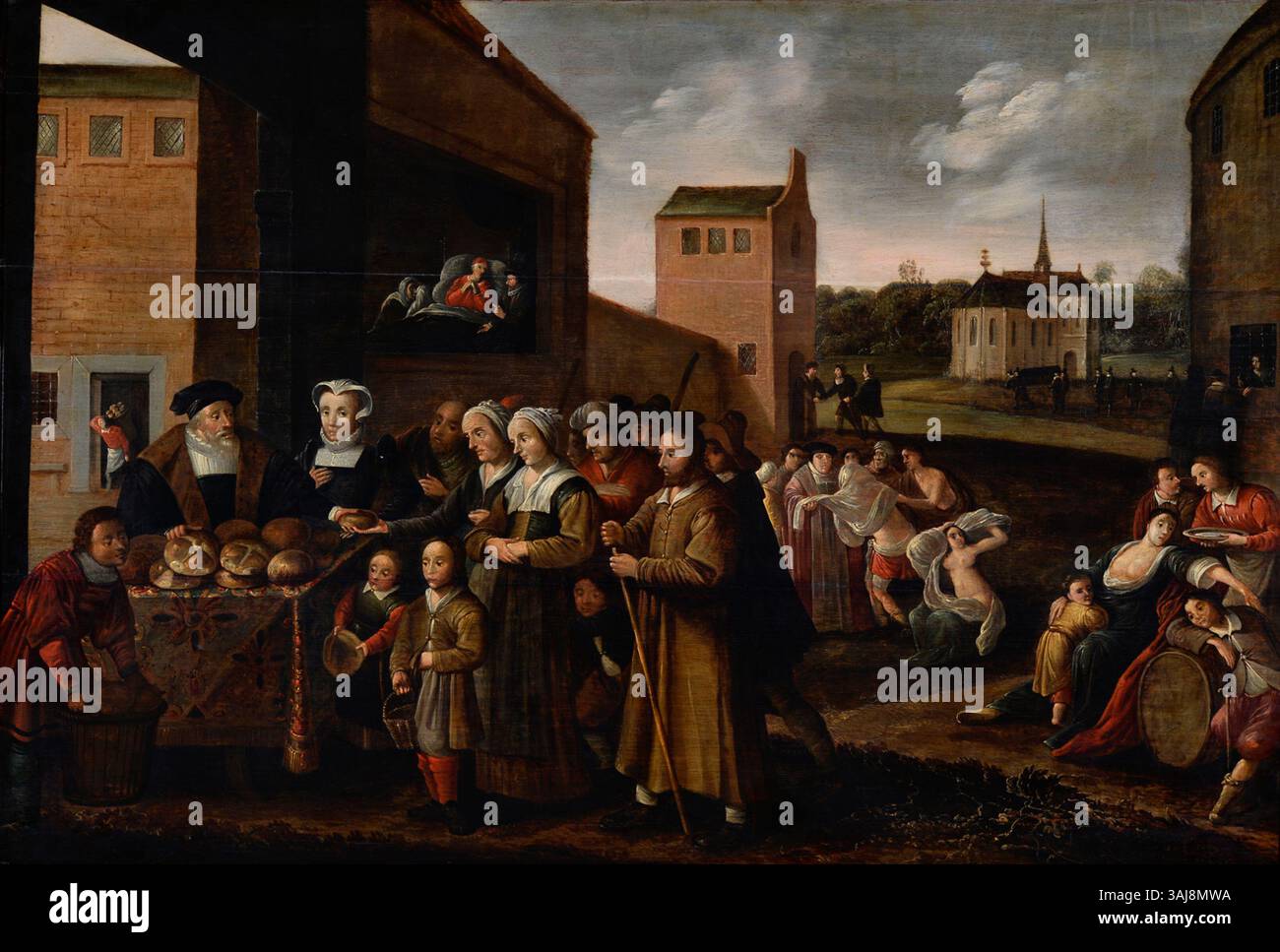 This anonymous 19th-century Dutch painting depicts the Seven Works of ...
