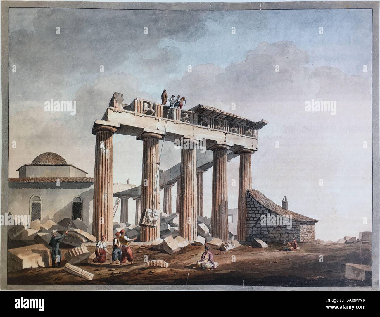 Edward Dodwell's depiction of the removal of marbles from the Parthenon ...