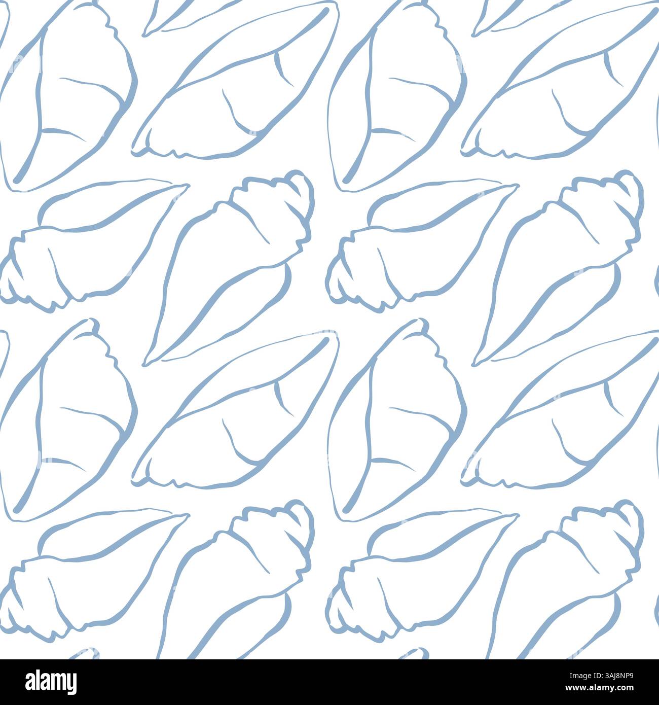 Hand drawn sea shells blue white seamless pattern in doodle sketchy ...