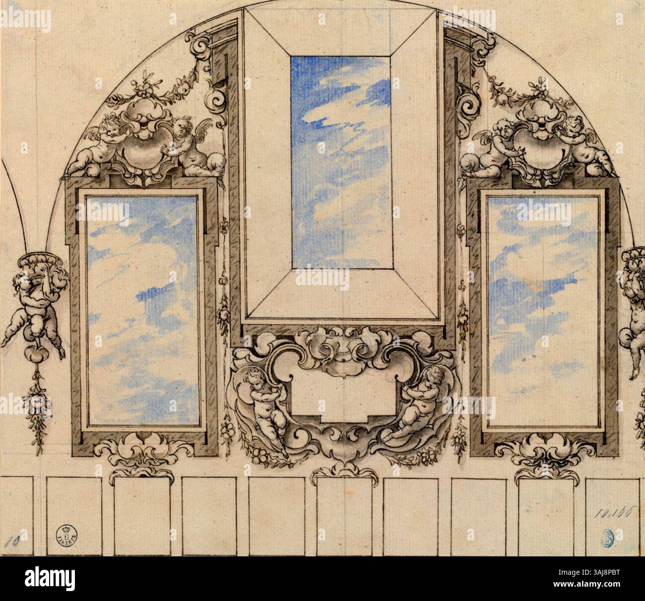 Decoration for a wall with three windows, drawing by Sebastián de ...