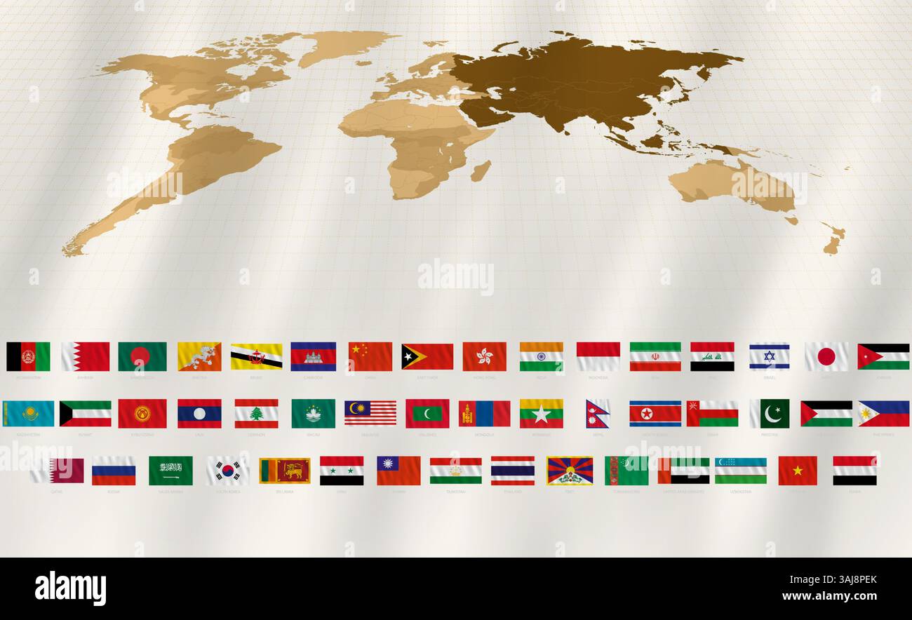 Waving Flags of Asia, Official Proportions Collection. Vector ...