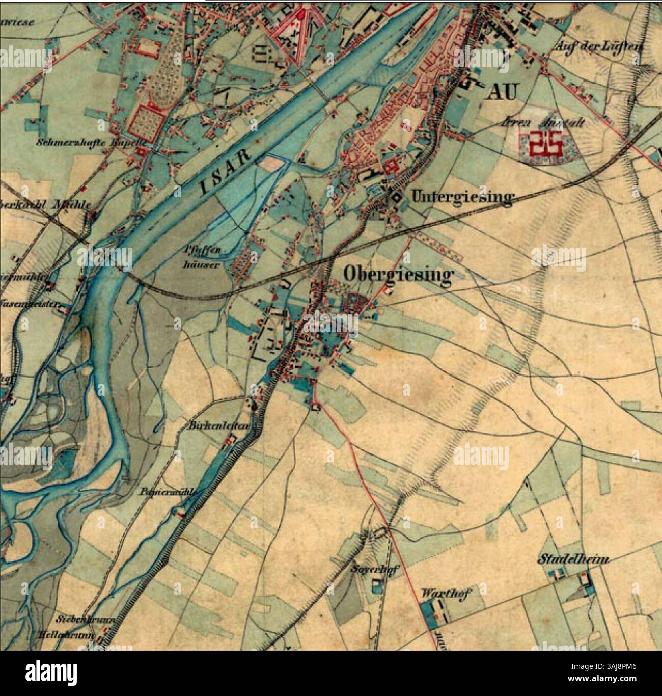 A detailed map from the 1856 Urpositionsplan of the Kingdom of Bavaria ...