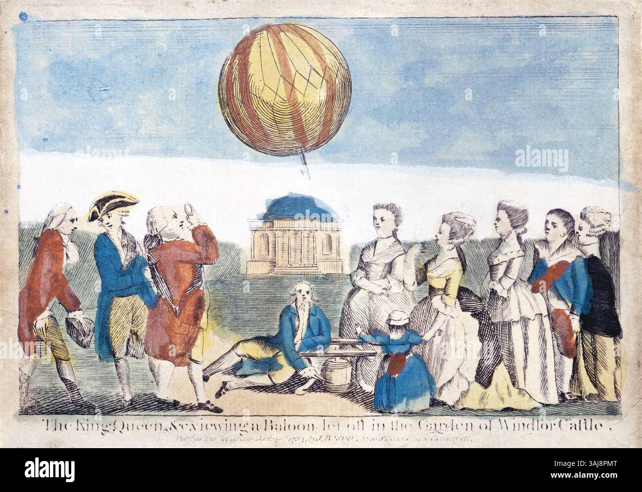 This artwork depicts the Queen and others at Windsor Castle observing ...