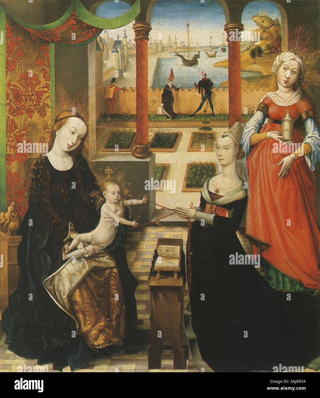 The painting 'Virgin and Child with Donor and Mary Magdalene' by the Master of the View of Saint ...