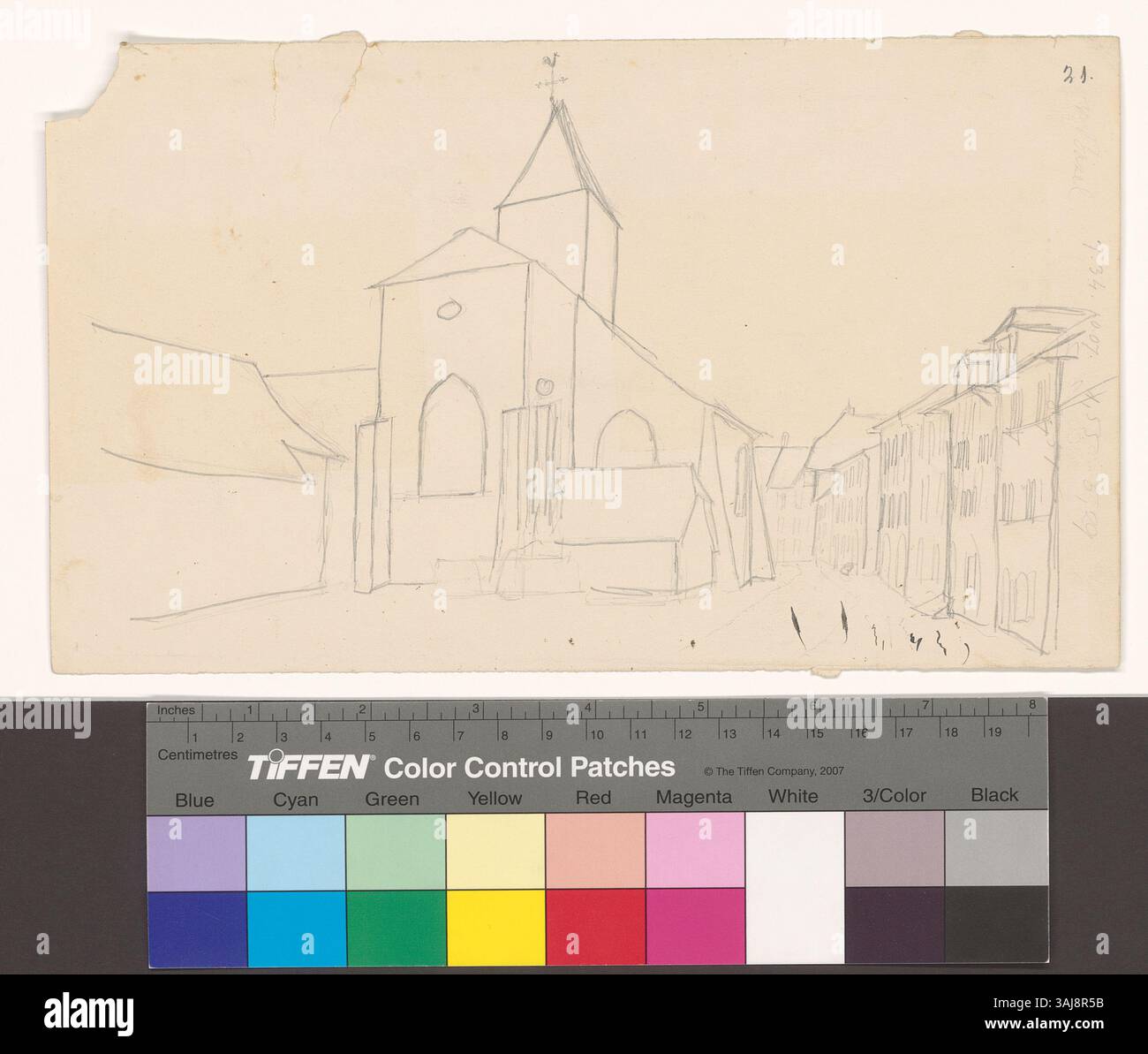 A 1860 drawing by Johann Rudolf Rahn of the exterior view of the Church ...