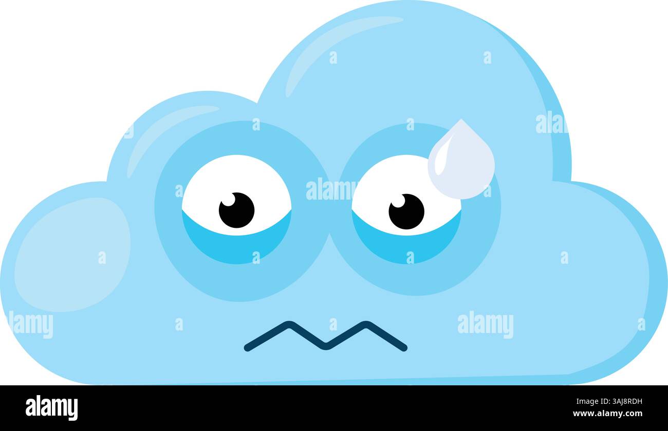 Blue disappointed Emoji Cloud with bead of sweat on forehead. Design ...