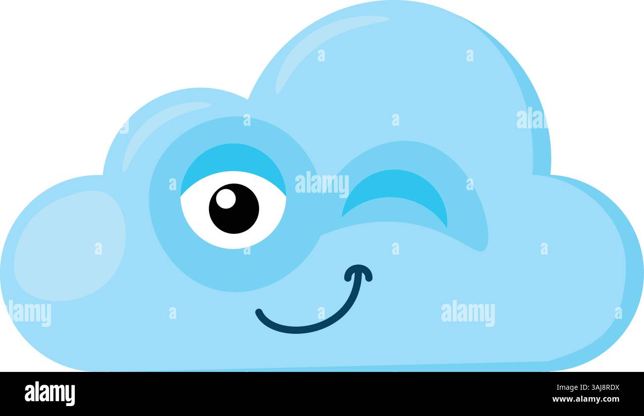 Blue mischievous, playful Emoji Cloud with winks an eye. Design element ...