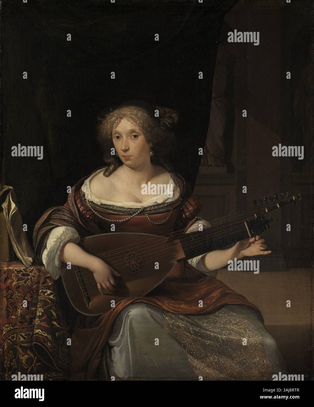 Eglon van der Neer's painting 'The Luteplayer' from 1677 portrays a ...