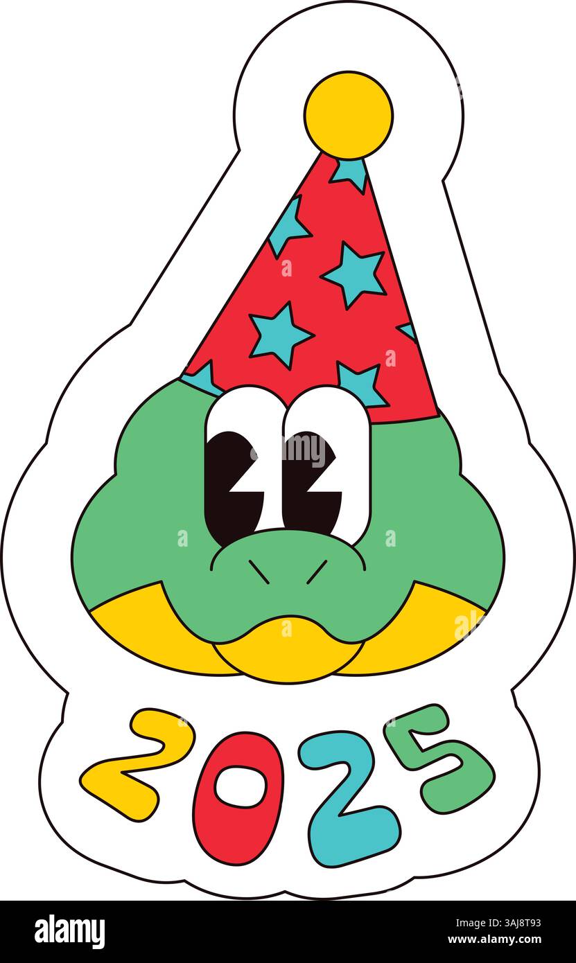 Funny green snake in festive cone hat is preparing to celebrate Chinese ...