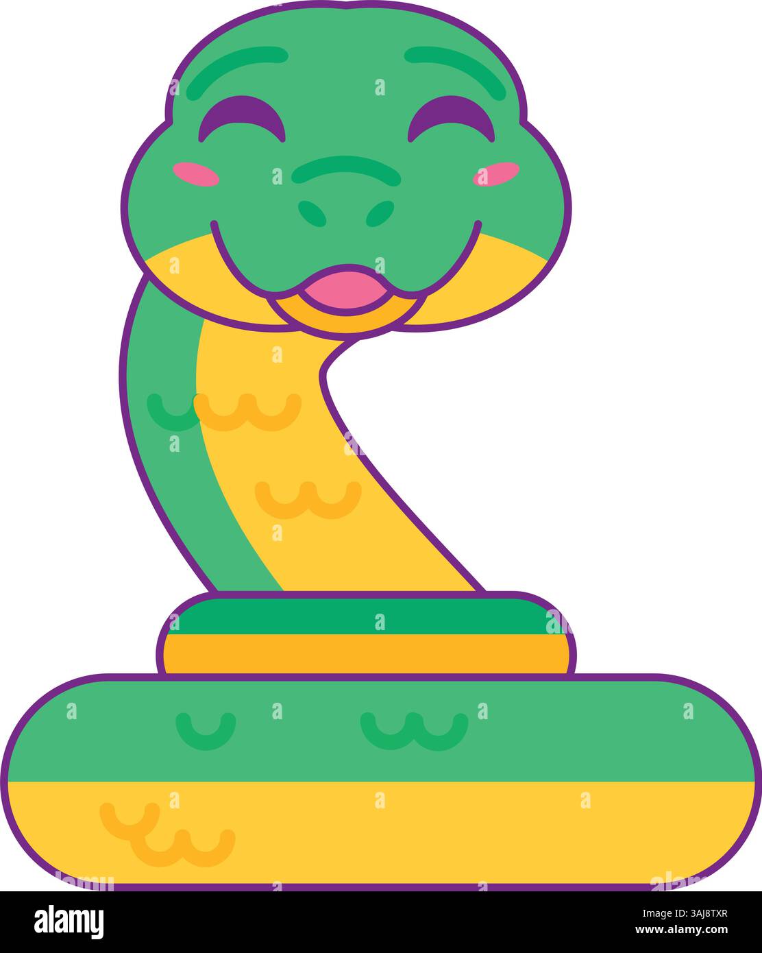 Good natured smiling snake coiled into rings in good mood. Symbol of ...