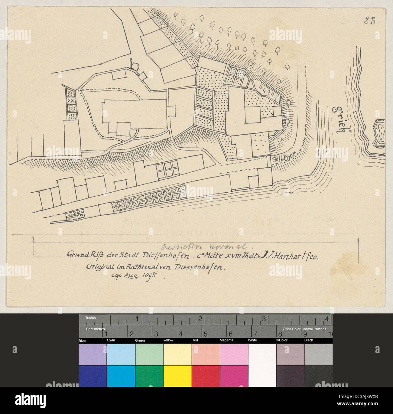 The image presents the city layout of Diessenhofen in the mid-18th ...