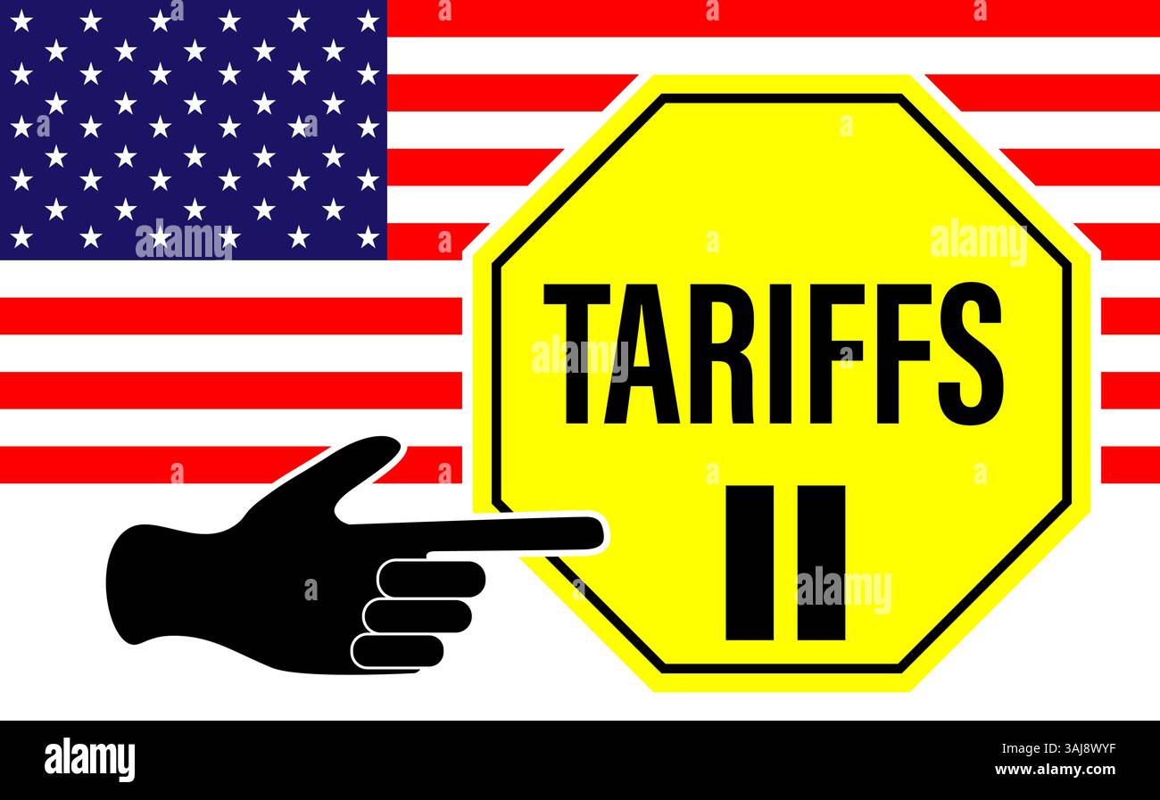 Usa tariffs concept with stop sign and hand gesture indicating pause ...