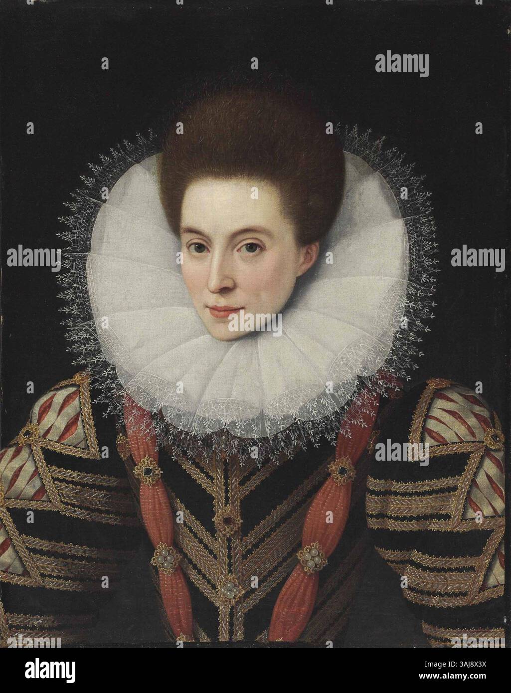 This 16th-century portrait, attributed to a follower of Pieter Pourbus, features a dignified ...