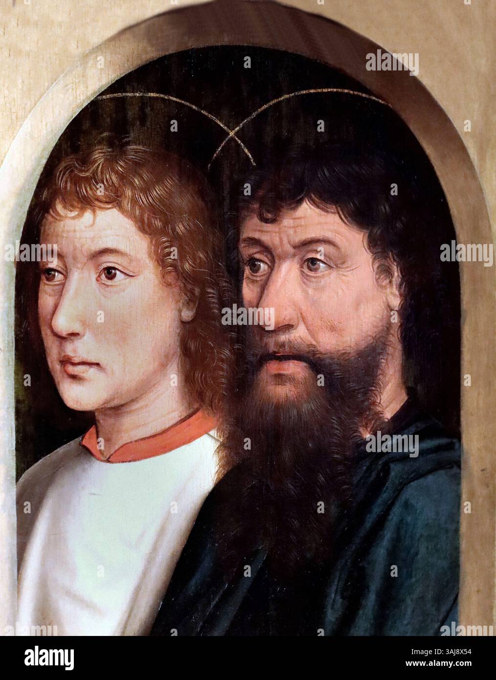 The painting 'Master of the Legend of St. Lucy - Two Apostles' (circa 1475–1500) features ...