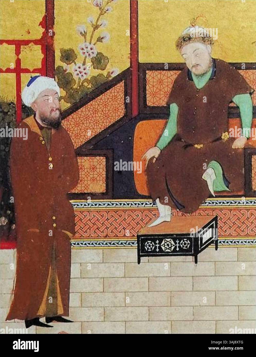 This painting depicts Amir Ali-Shir Nava’i in the presence of Sultan ...