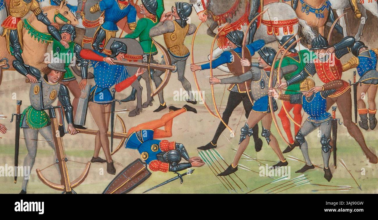 This 15th-century illuminated manuscript depicts the Battle of Crécy ...