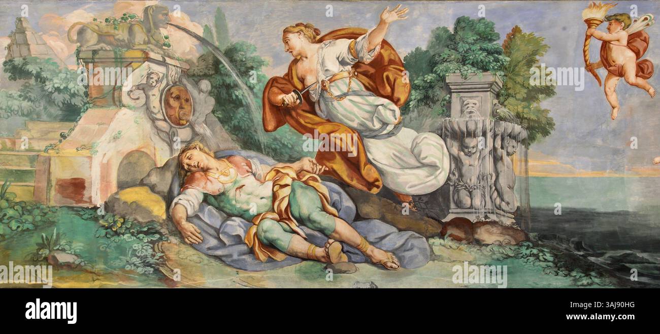 Piram in Tisba, an artwork by Karel Remb from 1703, represents a ...