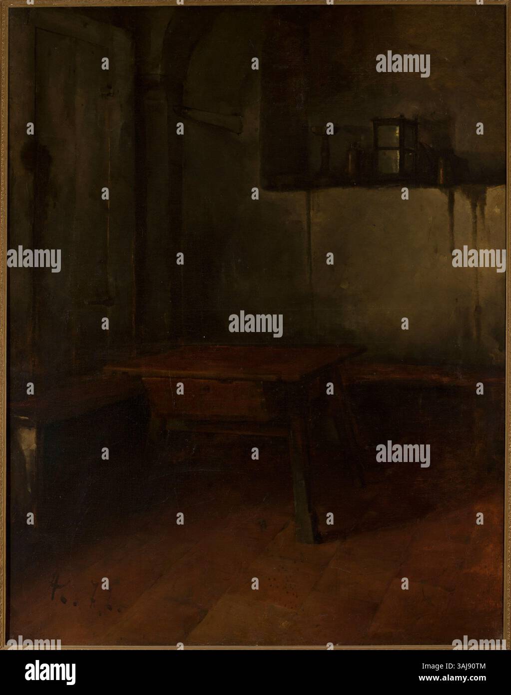 Anonymous 1872 painting of a room interior, captured in oil on canvas ...