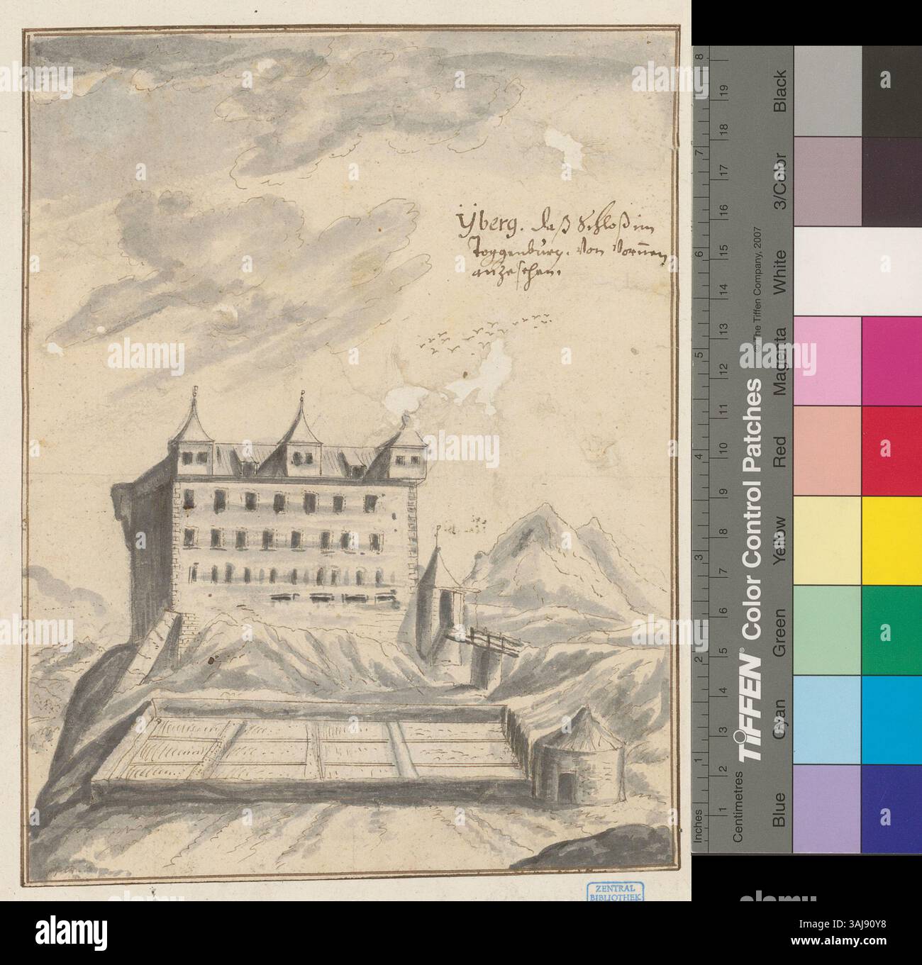 A drawing from the early 18th century, depicting Yberg Castle in ...
