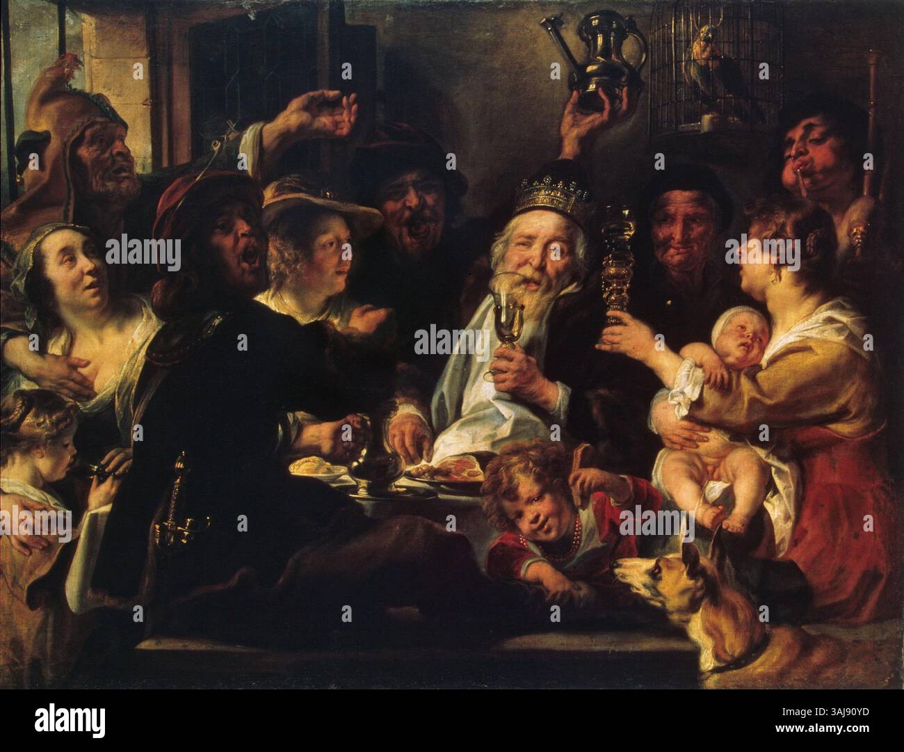 Jacob Jordaens’ The Bean King (circa 1638) depicts a festive scene with ...