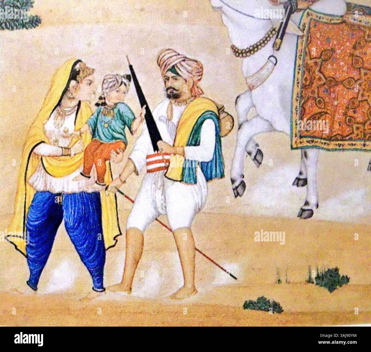 A detailed watercolour and gold artwork depicting a Sikh family in 1874 ...