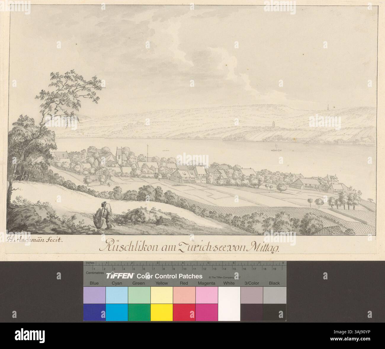 This drawing, created between 1770 and 1790, depicts Rüschlikon on Lake ...