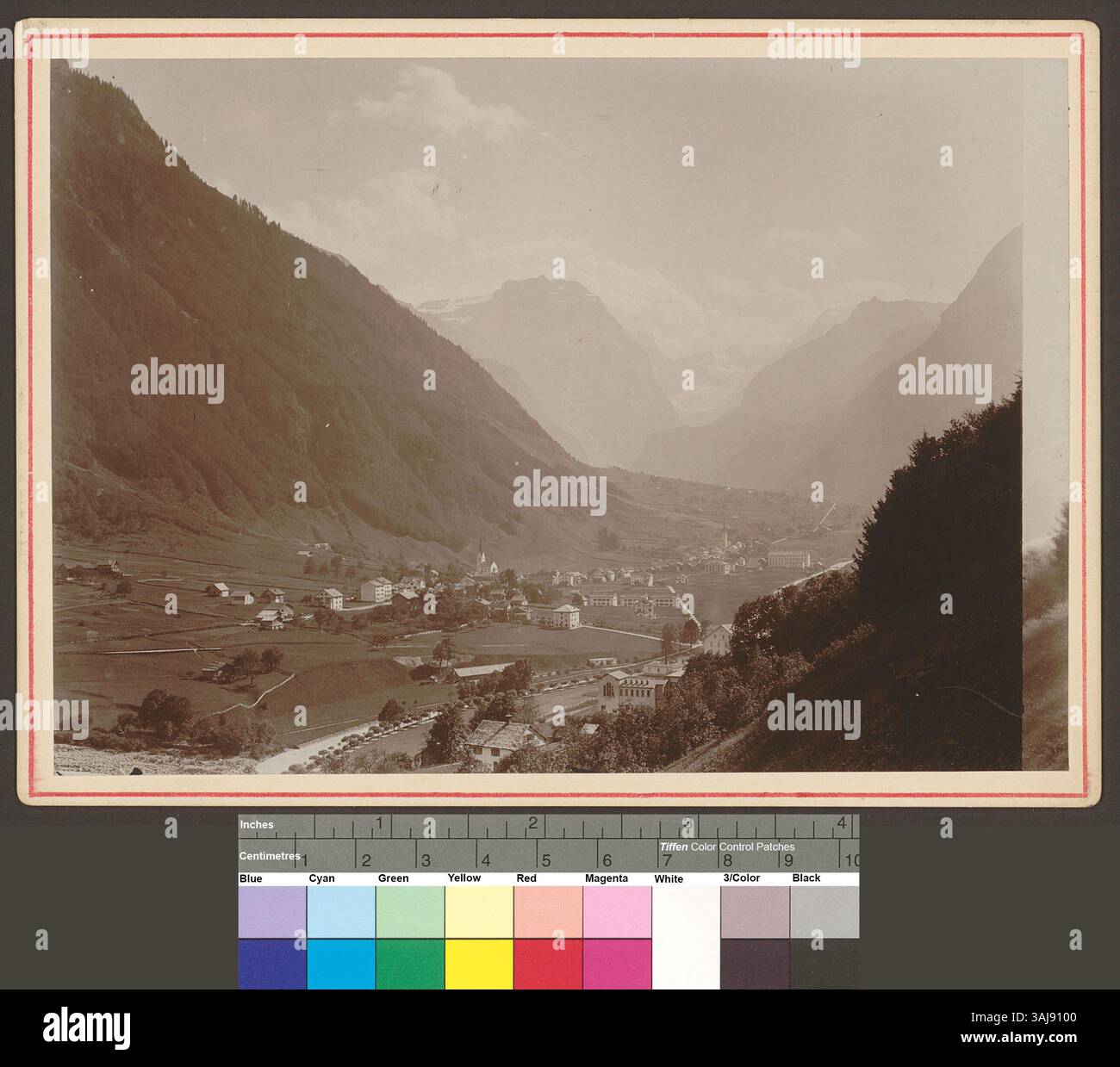 Photograph from 1891 showing a view of Tödi mountain and Linthal valley ...