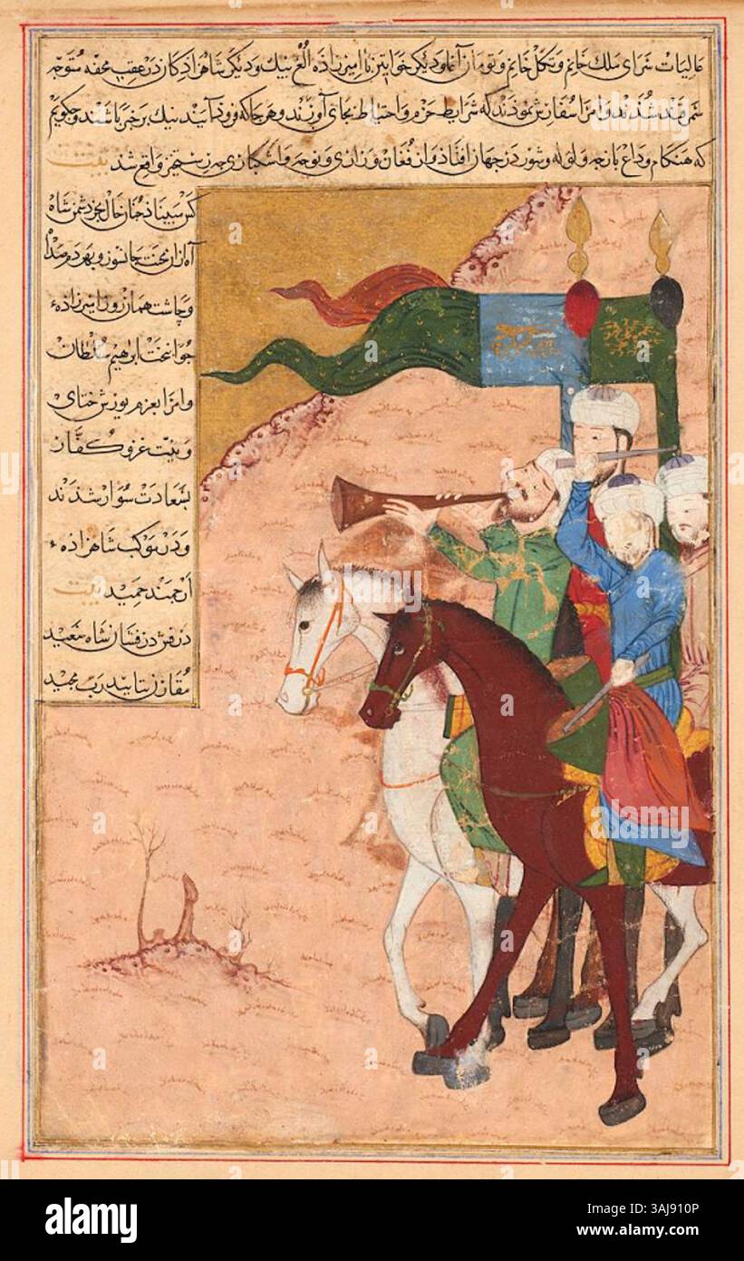 A miniature illustration from the Zafarnama manuscript, depicting a ...