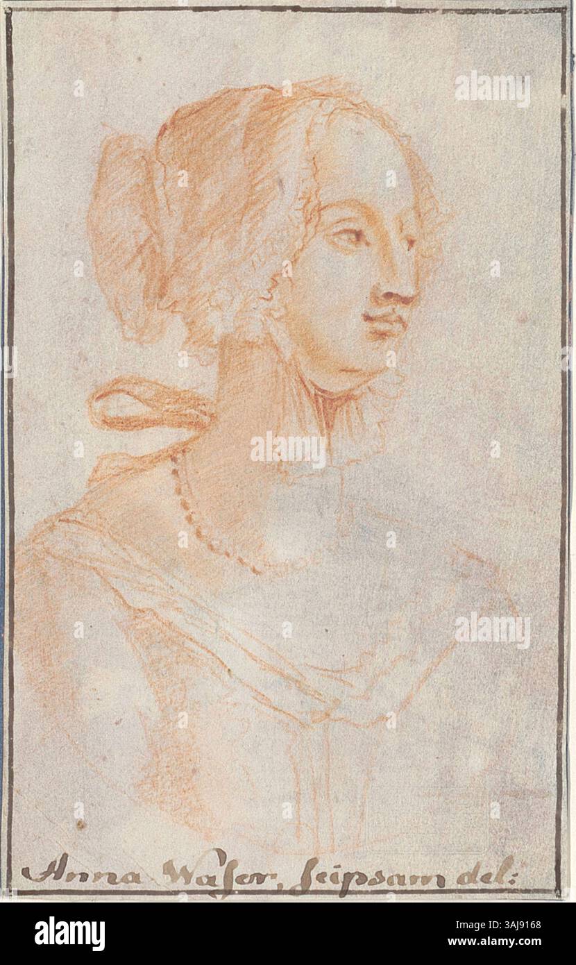 An undated self-portrait by Anna Waser, created in pencil, showing the ...