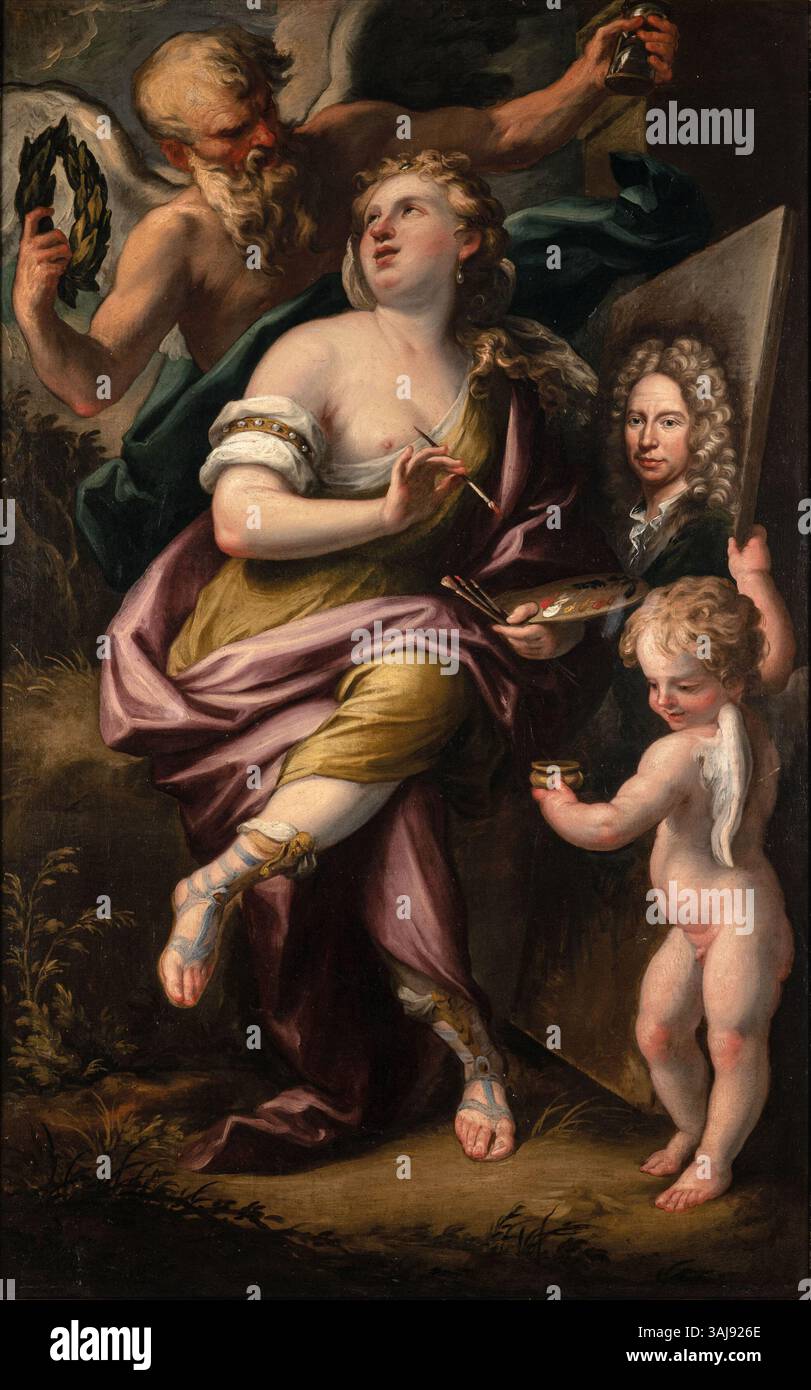 Giovanni Raffaele Badaracco’s 'Allegory of Painting with Self-Portrait' is an oil painting ...