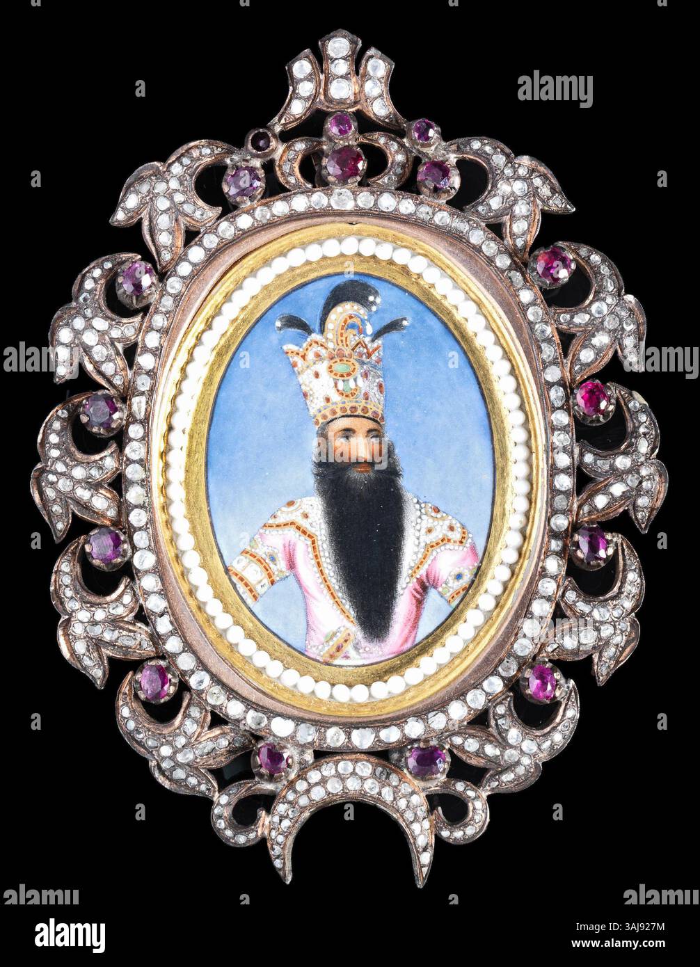 A gem-set, enamelled porcelain portrait of Fath 'Ali Shah Qajar ...