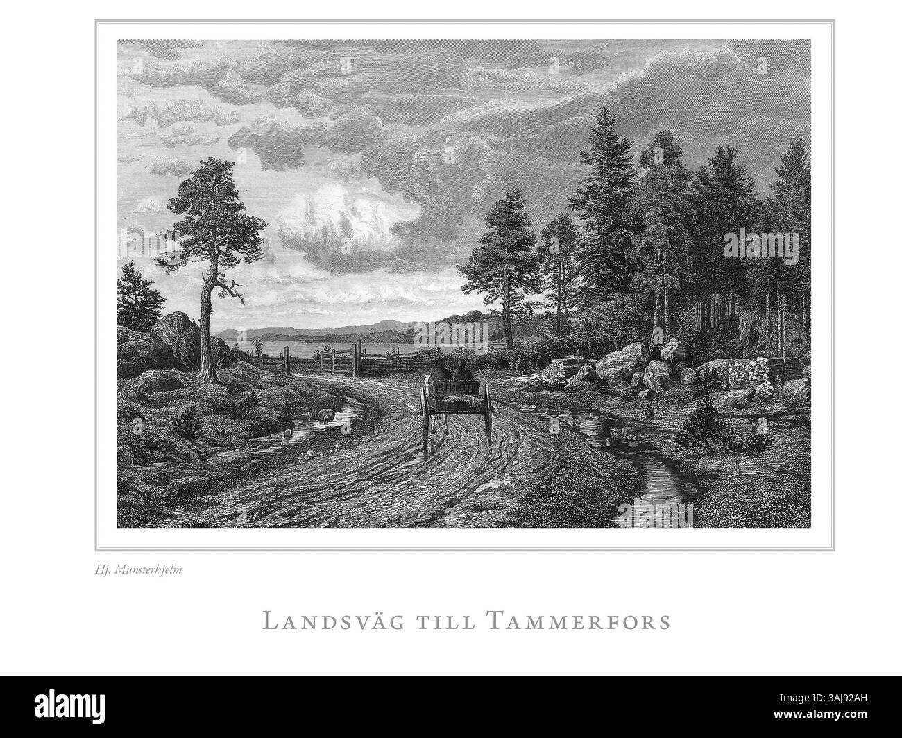 Hjalmar Munsterhjelm’s steel engraving 'Landsväg till Tammerfors' shows ...
