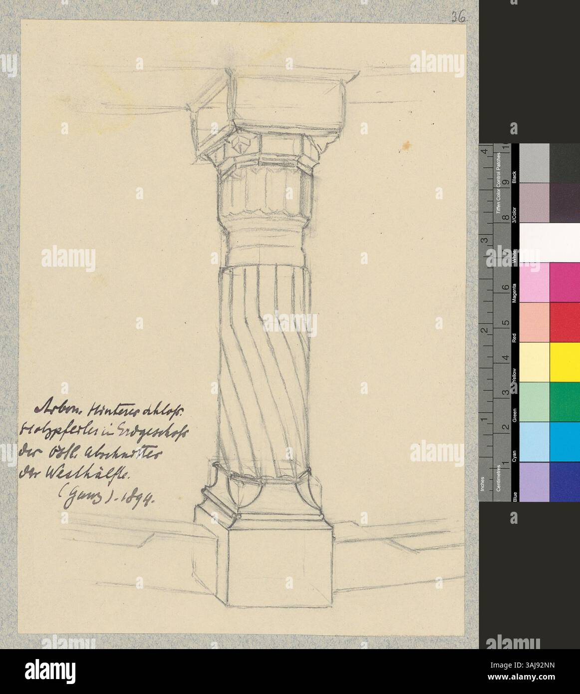 This image shows a wooden pillar located in the eastern section of the ...