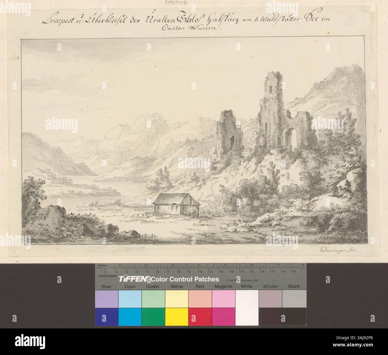 A depiction from around 1755-1770 of the Habsburg Castle ruins located ...