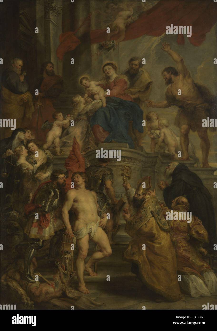 This circa 1628 painting by Peter Paul Rubens, 'The Virgin and Child Enthroned with Saints ...