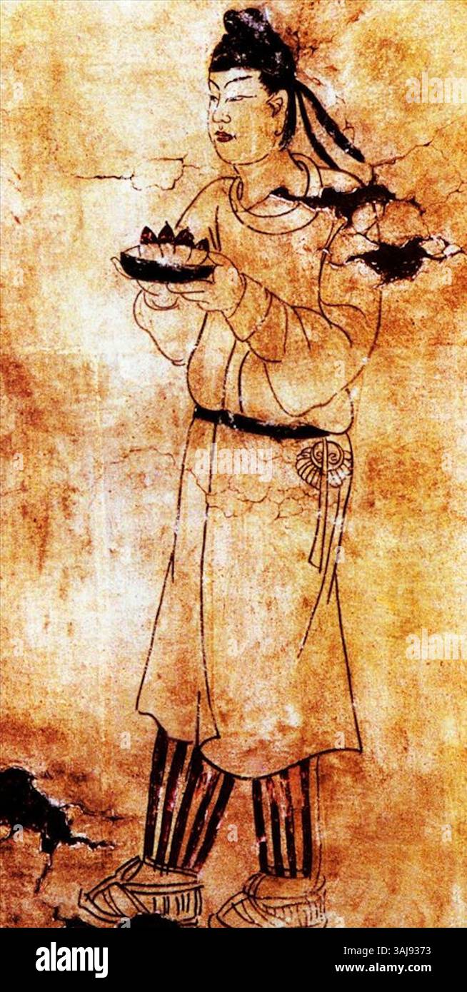 A painting from the Ashina Tomb depicting a male courtier from the 6th ...