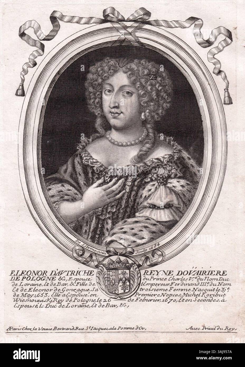 This 1684 engraving by Nicolas de Larmessin portrays Eleonore d ...