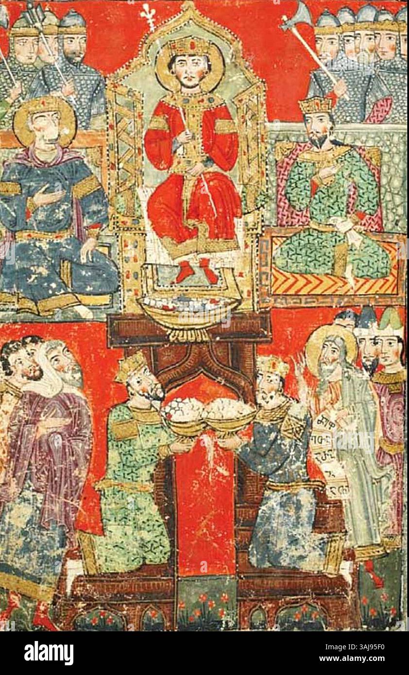 A 15th-century Georgian illuminated psalter depicting Psalm with rich ...