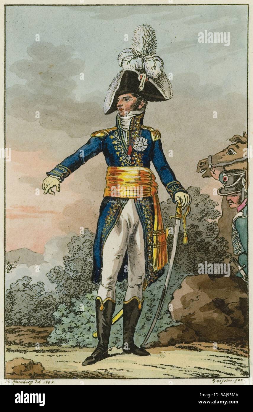 This colored copper engraving of Jean Baptiste Jules Bernadotte by ...