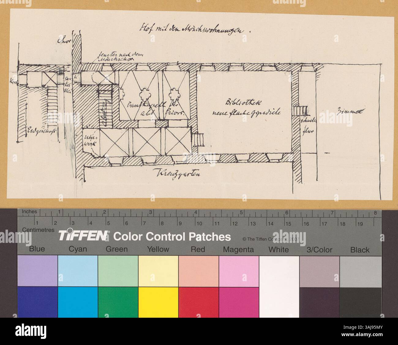The image presents the floor plan of the monks' quarters in the ...