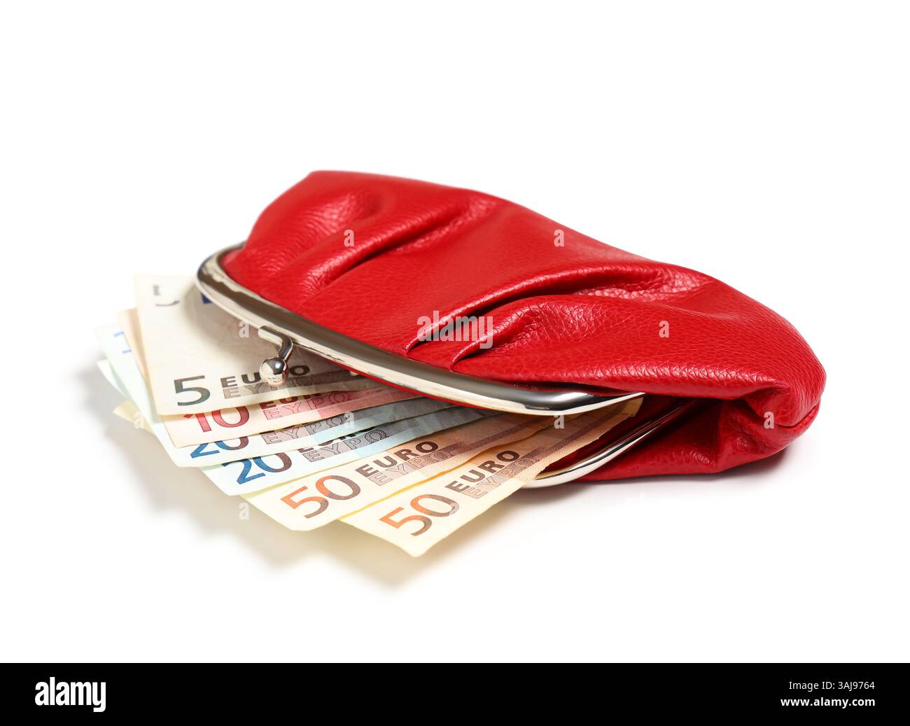 Wallet with euro banknotes on white background Stock Photo - Alamy