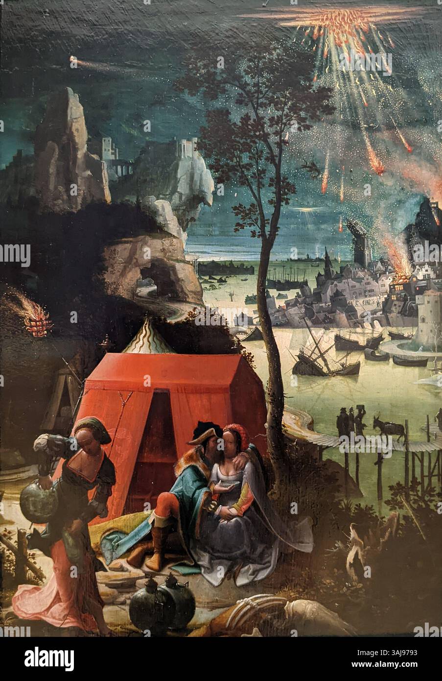 This 16th-century anonymous painting depicts Lot and his daughters fleeing the destruction of ...